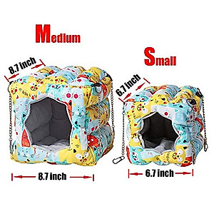 Warm Bird Nest Snuggle Tent,Parrot Wintor Habitat Cave Bed for Small Medium Animal Budgies Parakeet Cockatiels Lovebird Guinea Pig Hamster Squirrel Hedgehog Chinchilla (Colorful Cat, 8.7x8.7x8.7)