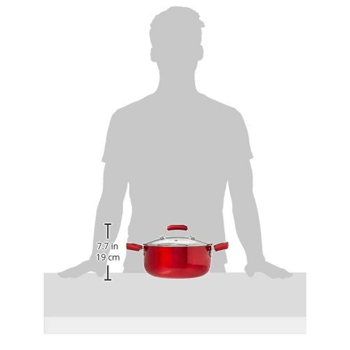 IMUSA USA 4.9Qt Ruby Red Nonstick Dutch Oven with Glass Lid and Soft Touch Handles, 5 Quarts