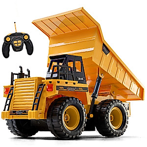 Top Race Remote Control Construction Dump Truck + Excavator Toy Vehicle Battery Powered