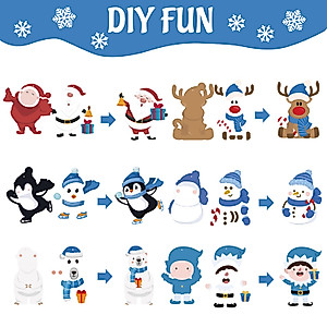 Haooryx 46PCS Winter Christmas Craft Kit for Kids Christmas Arts and Crafts DIY Christmas Tree Ornament Make Your Own Christmas Crafts Project DIY Snowmen Penguin Face Sticker for Holiday Class Party