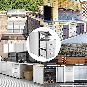 ARTYUIO Outdoor Kitchen Drawers Stainless Steel 17W x 30H x 21D Inch BBQ Storage Cabinets Drawers with Handles, Flush Mount Double Drawers,1 Paper Towel Holder for Outdoor Kitchen