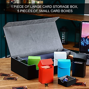 Kigeli Storage Box, Magnetic Card Game Deck Storage Box with 5 Removable Compartments, Fits 5 Decks, Large Capacity, Compatible with MTG TCG Commander Card, Black, Size: 40.5 x 20 x 9 cm