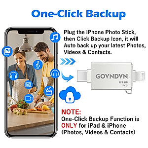GOVNDVN MFi Certified 128GB iPhone Photo-Stick-USB-C iPhone-Flash Drive Photo-Storage-Thumb-Drive iPhone Backup Stick iPhone Memory Storage for iPhone 15/14/13/12/11 iPad Mac PC Android