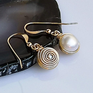 14k Gold Filled Hand Wrapped 8mm Cultured Pearl Earrings Bridal & Weddings Jewelry or Bridesmaids Gifts