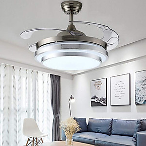 Southerns Lighting 42" Invisible Ceiling Fan with Retractable Blades and Remote Ceiling Fan Light Kit for Bedroom Livingroom Low Profile Kitchen eCiling Fan with Light (Silver-04)