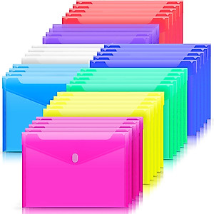 Sooez 32 Pack Plastic Envelopes Poly Envelopes, Clear Document Folders Plastic File Folders US Letter A4 Size File Envelopes, Waterproof Envelope Folders with Closure, Assorted Color