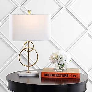 JONATHAN Y JYL1096A Haines 26" Modern Circle Marble/Metal LED Table Lamp Classic Glam Bedside Desk Nightstand Lamp for Bedroom Living Room Office College Bookcase LED Bulb Included, Gold Leaf/White