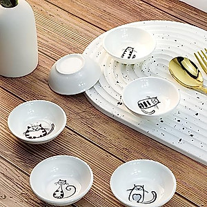 SOCOSY Super Cute Cat Ceramic Sauce Dish/Seasoning Dish/Sushi Soy Dipping Bowl/Appetizer Plates/Serving Dish for Kitchen Home(Set of 6)
