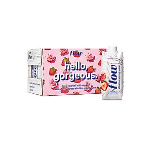 Flow Alkaline Spring Water -Strawberry and Rose Flavored Naturally Alkaline Water With Electrolytes And Essential Minerals - Eco-Friendly Pack, BPA-Free, Non-GMO. 12 Pack of 16.9 FL Bottles