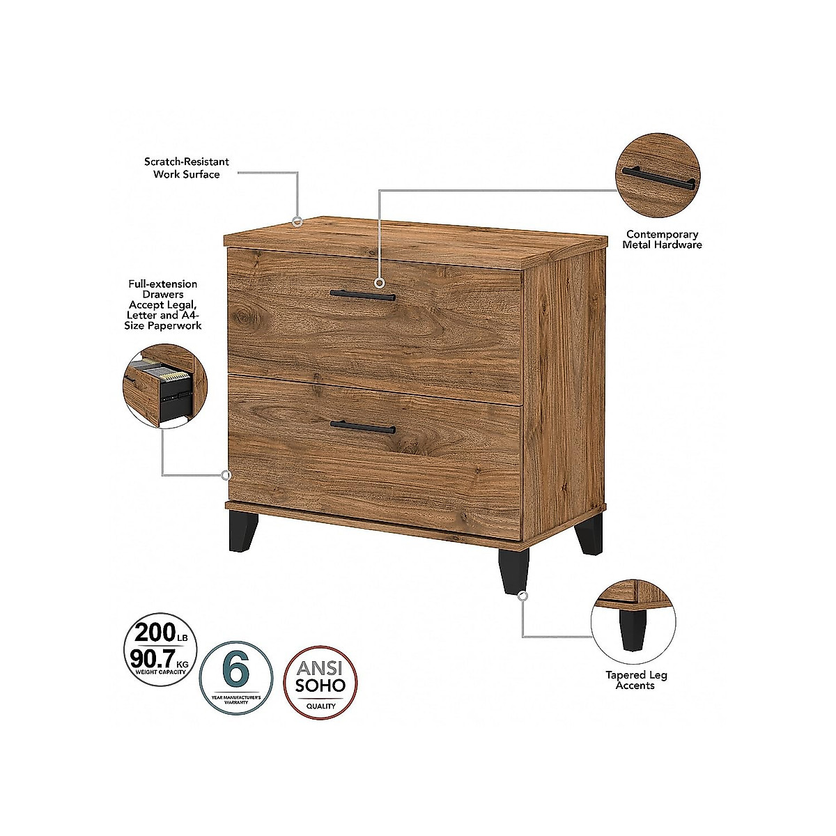 Bush Furniture 2 Drawer Lateral File Cabinet, Letter and Legal-Size Document Storage for Home or Professional Office, Somerset Collection, Fresh Walnut