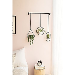 Mkono Mini Hanging Planters Indoor Herb Garden for Window, 3.5" Ceramic Plant Pot in 3 Different Metal Plant Hangers with Drainage Holes for Indoor Plants, Black/White