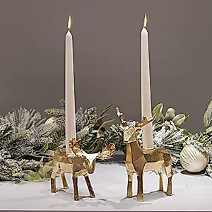 Candle Holder Aesthetic Room Decor - Christmas Set of 2 Origami Candle Holders,Resin Reindeer Candlestick,Xmas Reindeer Table Decoration for Holiday/Wedding/Housewarming