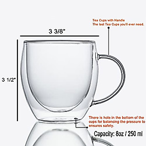 ZONEYILA Double Wall Glass Coffee Mugs Set with Handle, 8oz Tea Cups, Clear Glass Drinkware for Espresso, Cappuccino, Latte, Hot Beverages[4-Pack,8 Ounce]