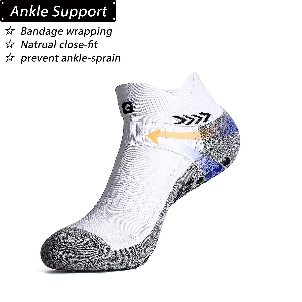 GOGOGOAL Non-slip Ankle Sock Men Women Low-cut Non-slip Compression Slipper Sock Grip Athletic Trainning Sock for Yoga Soccer Basketball greyWhite M 4P