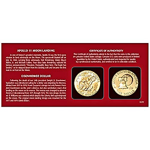 Moon Landing Eisenhower and Bicentennial Dollar Coin Set Layered in Gold| 50th Anniversary Special Edition |Certificate of Authenticity |Two Colorized 24 KT Gold Layered US Coins