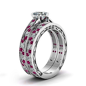 LOVERSRING Couple Ring Bridal Set His Hers White Gold Filled Heart cz Wedding Ring Band Set