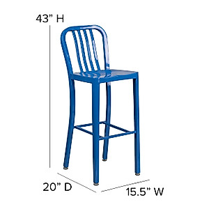 Flash Furniture Gael Commercial Grade 2 Pack 30" High Blue Metal Indoor-Outdoor Barstool with Vertical Slat Back