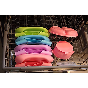 YMCF Products Baby or Toddler Feeding Set | Silicone Bib, Divided Plates, Suction Bowls & Spoons, Dishwasher-Safe, Easy-Wipe Cleaning (Pink)