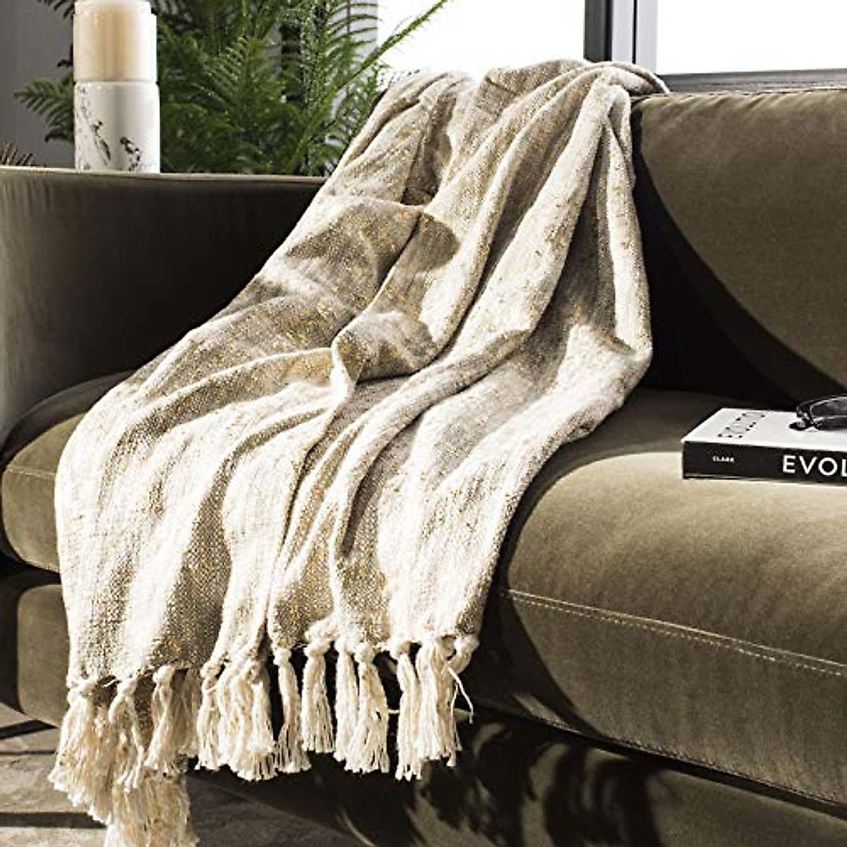 Safavieh Peppin Metallic Throw Blanket, Natural/Gold