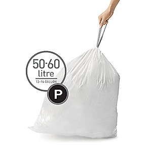 simplehuman Code P Custom Fit Drawstring Trash Bags, 200 Count, 30 Liter / 8 Gallon, White