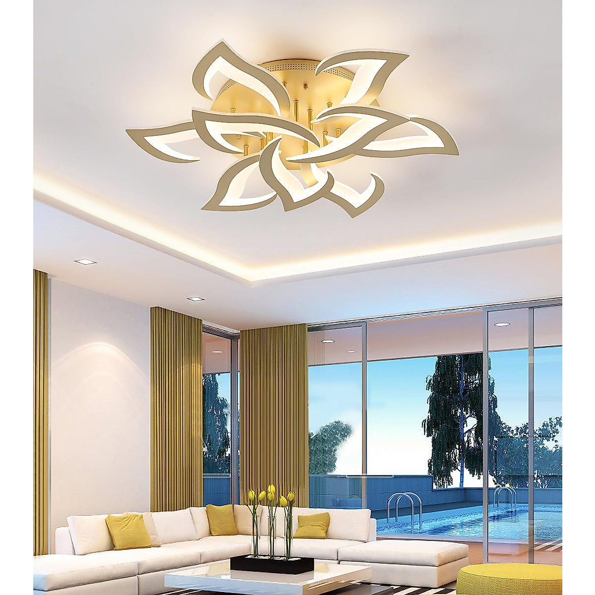 MEIXISUE LED Ceiling Light Gold Dimmable Close to Ceiling Lamp with Remote Control for Living Room,Bedroom,Kitchen,W31.5