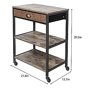 X-cosrack Deskside Mobile Printer Stand with Storage Drawer, 3 Tier Printer Table Cart with Wheel,Workspace Desk Organizer Shelf for Home Office, Rustic Brown