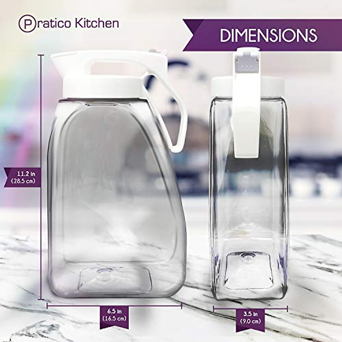 Pratico Kitchen SnapPour Water, Juice, and Beverage Pitcher, Made in Japan, 3.2 qt, 102 oz, White