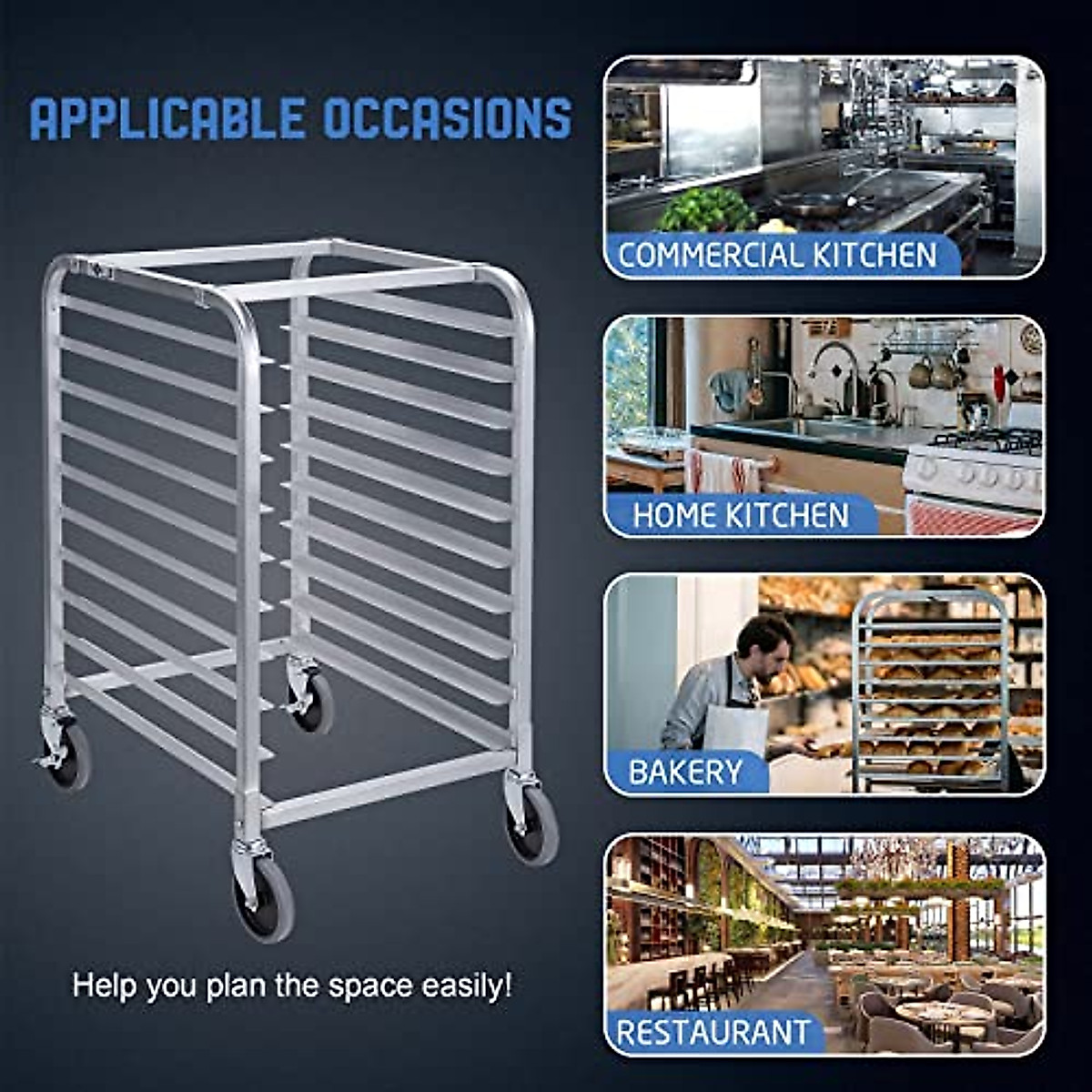 Profeeshaw Bun Pan Bakery Rack 10 Tier with Wheels, Aluminum Racking Trolley Storage for Half or Full Sheets