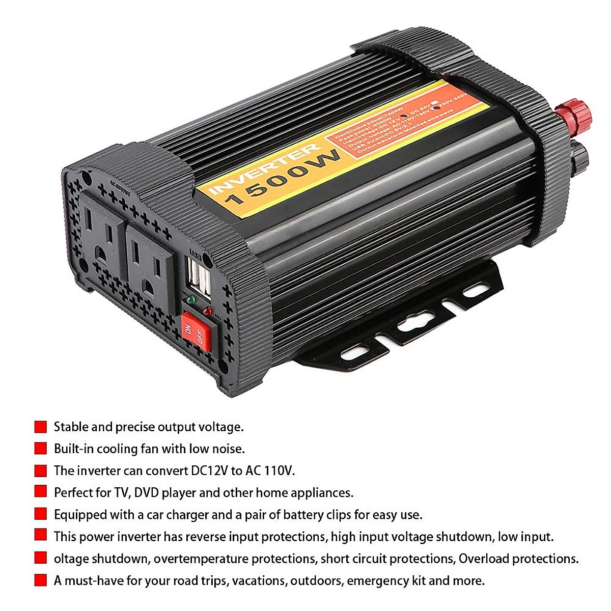 Car 1500W 12V DC to 110V AC 1500W Car Auto Voltage TransCompatible withmer Inverter Converter Car Charge