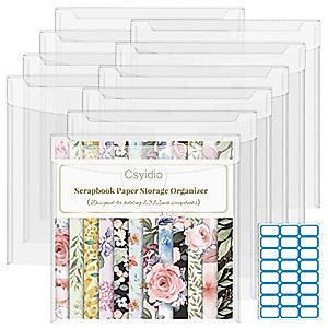 Csyidio 10PCS 12 x 12 Inch Scrapbook Paper Storage Organizer with Label Stickers, Clear Paper Storage Bag for Holding Scrapbook Paper Pad, Vinyl Paper, Photos and Paper File Enclosed Storage