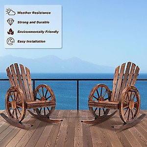 OUTGUAVA Outdoor Wooden Rocking Chairs Set of 2, Adirondack Rocker Chairs Oversized Patio Rocking Chairs for Porch Lawn Garden Poolside
