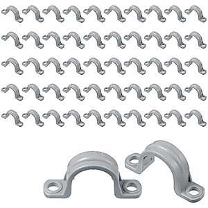 PVC Pipe Strap Two Hole Plastic Conduit Strap Grey Pipe Clamps Heavy Duty Conduit Clamp U PVC Clip 2 Holes PVC Pipe Mounting Bracket for PVC Pipe Conduit and Cables (50 Pcs,3/4 Inch)
