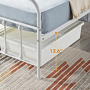 Topeakmart California King Size Victorian Style Metal Bed Frame with Headboard/Mattress Foundation/No Box Spring Needed/Under Bed Storage/Strong Slat Support White