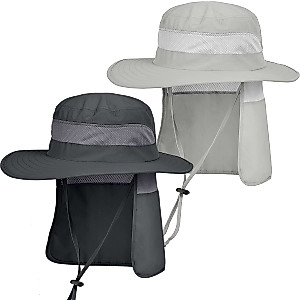 IYEBRAO 2 Pack Mens Sun Protection Hat with Neck Flap for Fishing Hiking Garden Work(Dark Grey＆light Grey)