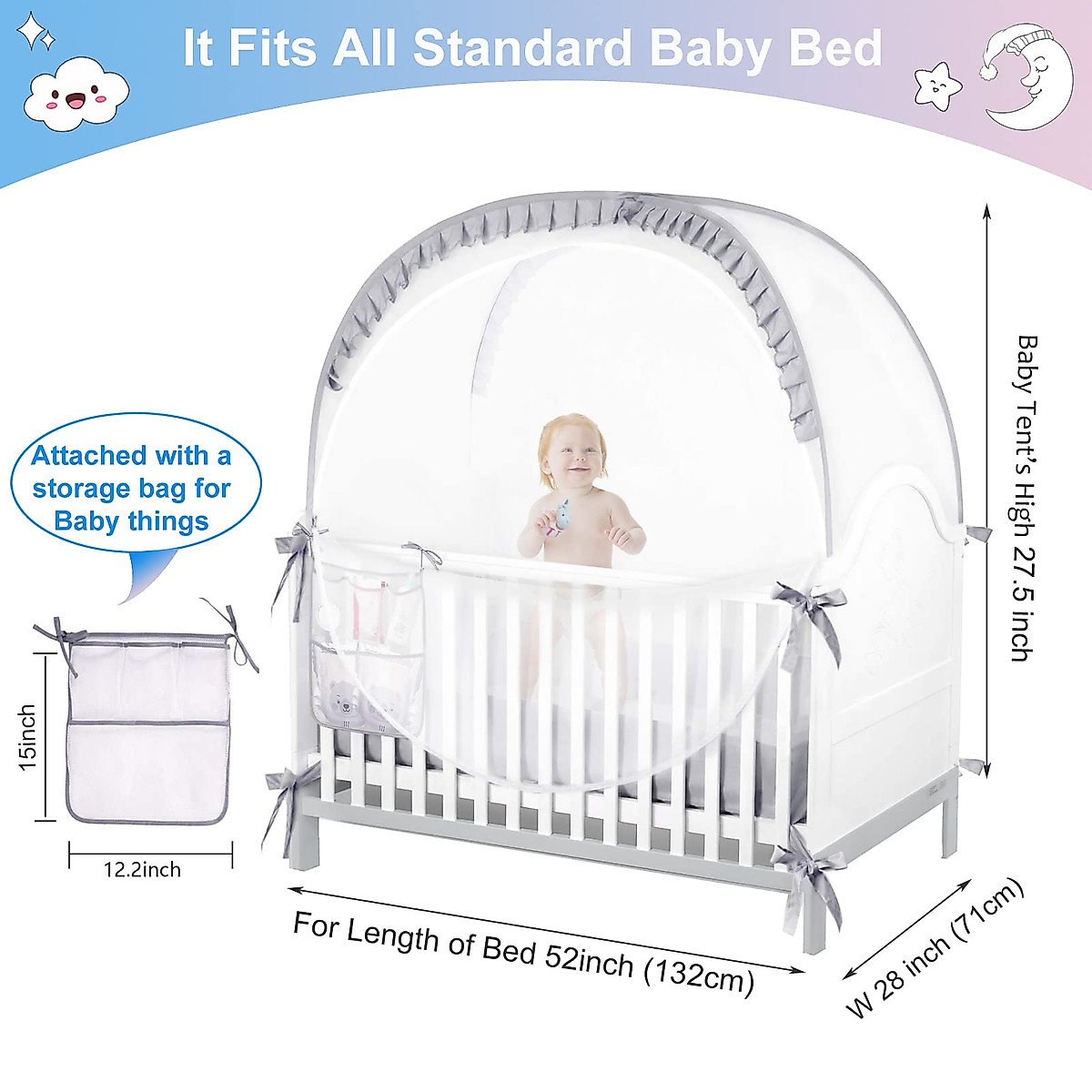 Crib Tents to Keep Toddler from Climbing Out Baby Safety Crib Tent Falls and Mosquito Bites Portable Baby Tents for Baby Cribs Sturdy & Stylish Infant Crib Topper