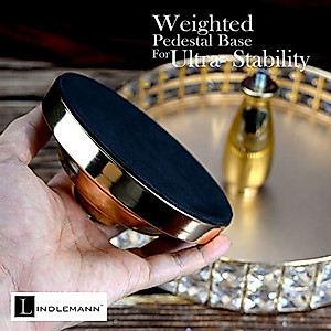 LINDLEMANN - Shiny Cake Stand - Decorative Metal Cake Holder w/Spatula - Round Stand w/Mineral Crystals -Serving Plate Dessert Table Display - Easter Dessert Tray-Rose Gold(12 in)