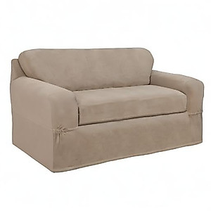 MAYTEX Pixel Ultra Soft Stretch 2 Piece Furniture Cover Loveseat Slipcover, Sand
