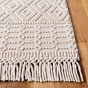 SAFAVIEH Natura Collection Runner Rug - 2'3" x 12', Ivory, Handmade Moroccan Boho Wool Fringe, Ideal for High Traffic Areas in Living Room, Bedroom (NAT852B)