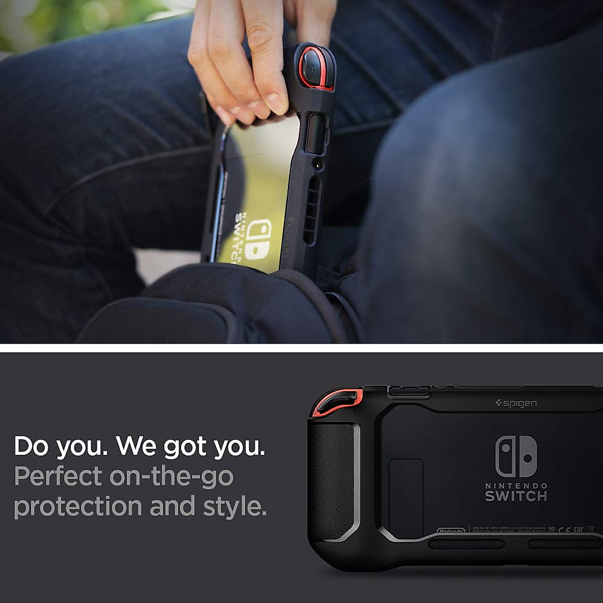 Spigen Rugged Armor Designed for Nintendo Switch Case with Strap Protective Case - Matte Black