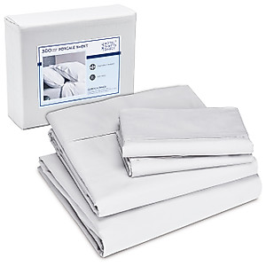 Hotel Sheets Direct 100% Cotton Sheets, Percale Sheets, Certified Made in Green, Cooling Hotel Sheets, Breathable & Crisp Bed Sheets, Deep Pocket 4 Pc Grey Sheets Set (Queen)