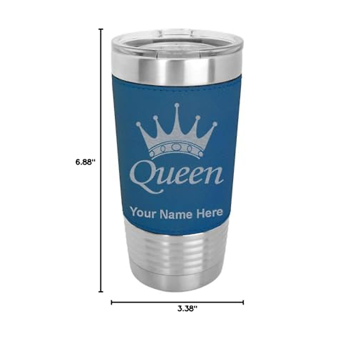 LaserGram 20oz Vacuum Insulated Tumbler Mug, Queen Crown, Personalized Engraving Included (Faux Leather, Blue)