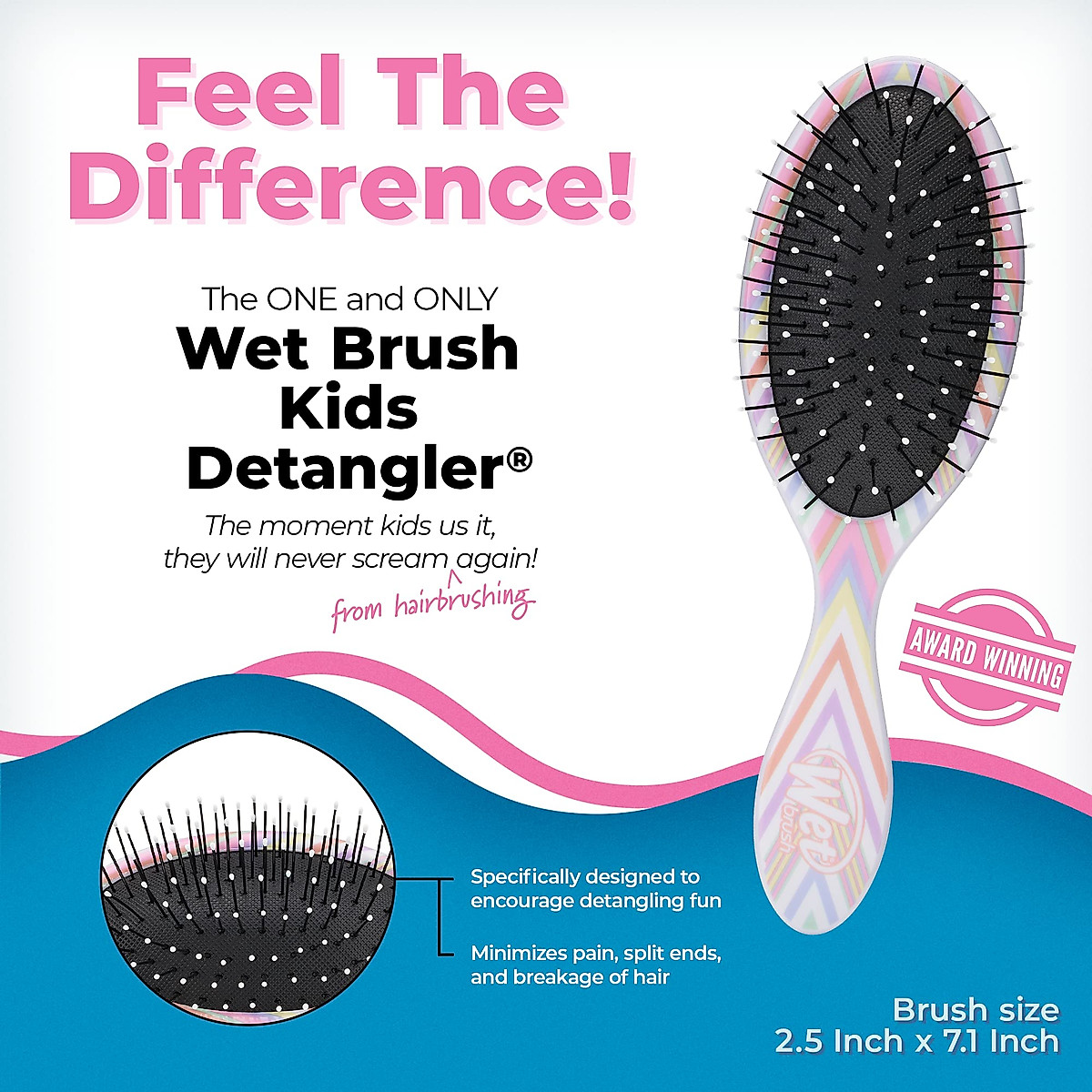 Wet Brush Hair Brush Kids Detangler - Detangling Knots, Snag-Free, Anti-Static Brush, Intelliflex Bristles, No pain, Split-Ends & Hair Breakage, Chevron Print, Easy Hold, Child-Friendly Size