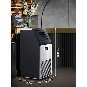 Kndko Commercial Ice Maker Machine, 100 lbs/24H, Stainless Steel Ice Maker with 2 Way Add Water, Under Counter Ice Machine, Freestanding Ice Maker, 24H Timer,Ice Machine for Home,Bar,Restaurant,RV