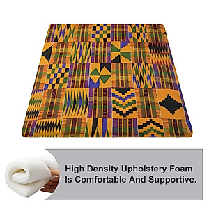 African Kente Cloth Ethnic Art Pattern Square Cushion Memory Foam Seat Pad Print Chair Cushion for Home Kitchen Office