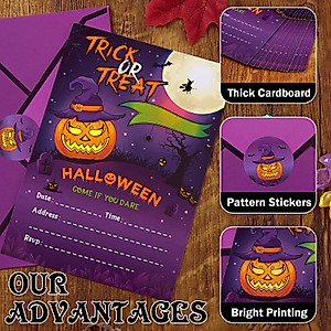 24 Sets Halloween Birthday Party Invitations - Pumpkin Invitation Cards with Envelopes Stickers for Kids Birthday Invites Holiday Pumpkin Theme Birthday Party Supplies Bday Paper Ticket Cards