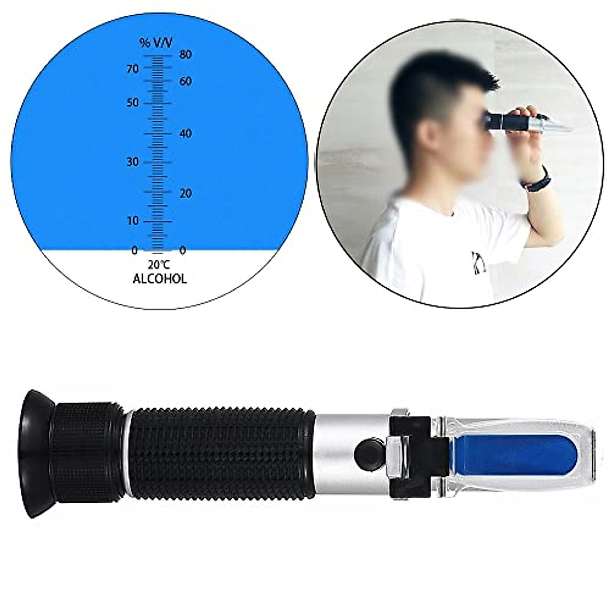Alcohol Refractometer 0~80% for Liquor Spirit Alcohol Volume Percent Measurement with Automatic Temperature Compensation (ATC)