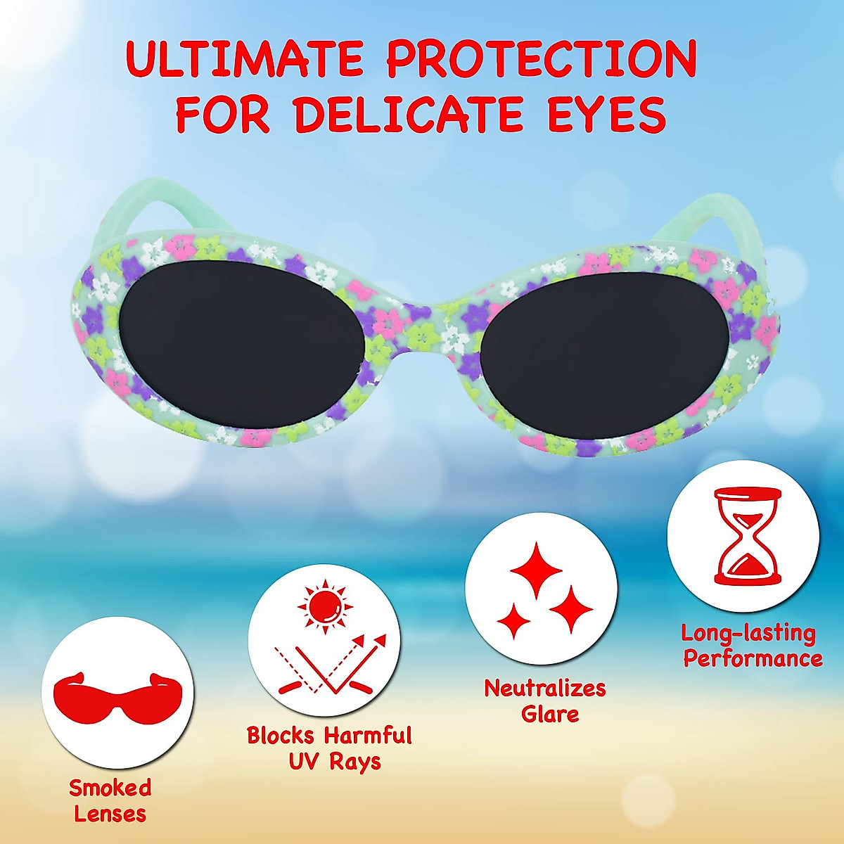 Optix 55 Baby Sunglasses, 100% UV Protection Infants & Toddlers Sunglasses, Smoked Lenses Reduces Glare for Ages 0-12 Month to 3 Years - Rubber Injected Frame with Matching Pouch (Light Blue, smoked)