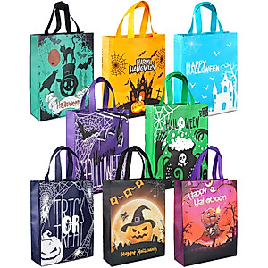 PARSUP 8PCS Halloween Trick or Treat Bags,Halloween Tote Bags with Handles, Gift Bags, Non-Woven Halloween Bags for Gifts Wrapping, Trick or Treat, Halloween Party Supplies, 15"×11.8"×3.9"