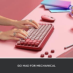 Logitech POP Mechanical Wireless Keyboard with Customizable Emoji Keys, Durable Compact Design, Bluetooth or USB Connectivity, Multi-Device, OS Compatible - Heartbreaker Rose