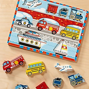 Melissa & Doug Vehicles Wooden Chunky Puzzle - Plane, Train, Cars, and Boats (9 pcs) - FSC Certified